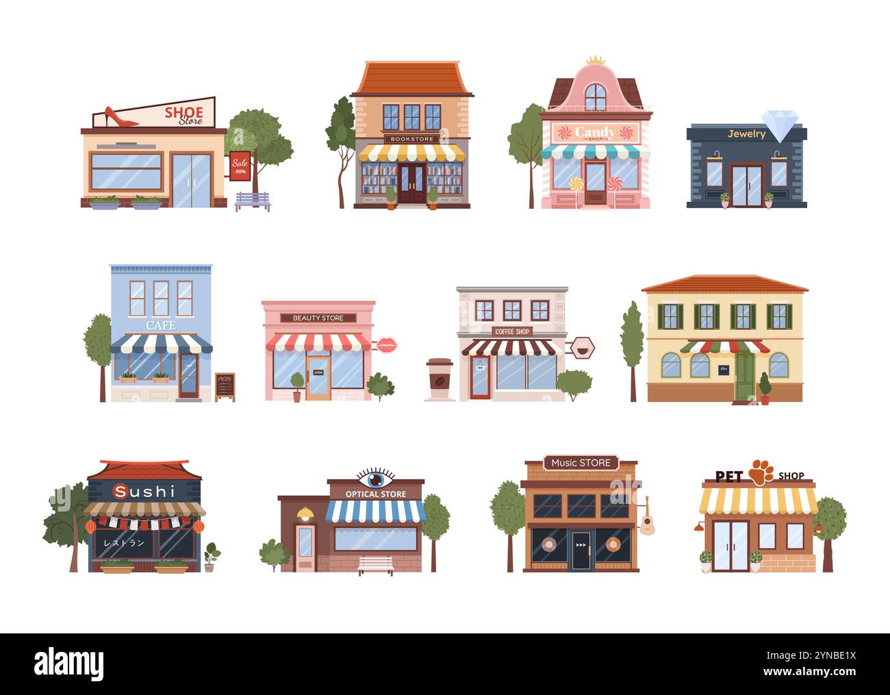 Downtown shops and restaurants Stock Vector Images - Alamy