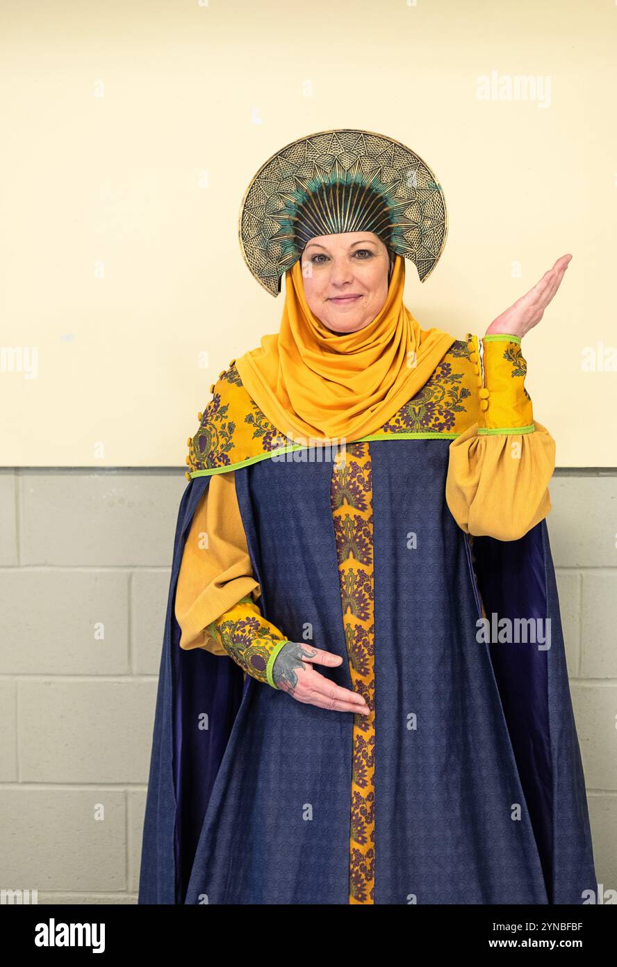 Portrait of a woman dressed as Padme Amidala of the Star Wars franchise ...