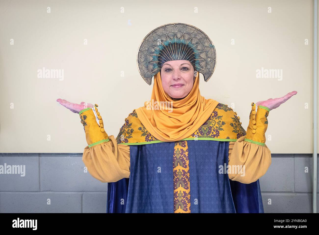 Portrait of a woman dressed as Padme Amidala of the Star Wars franchise ...