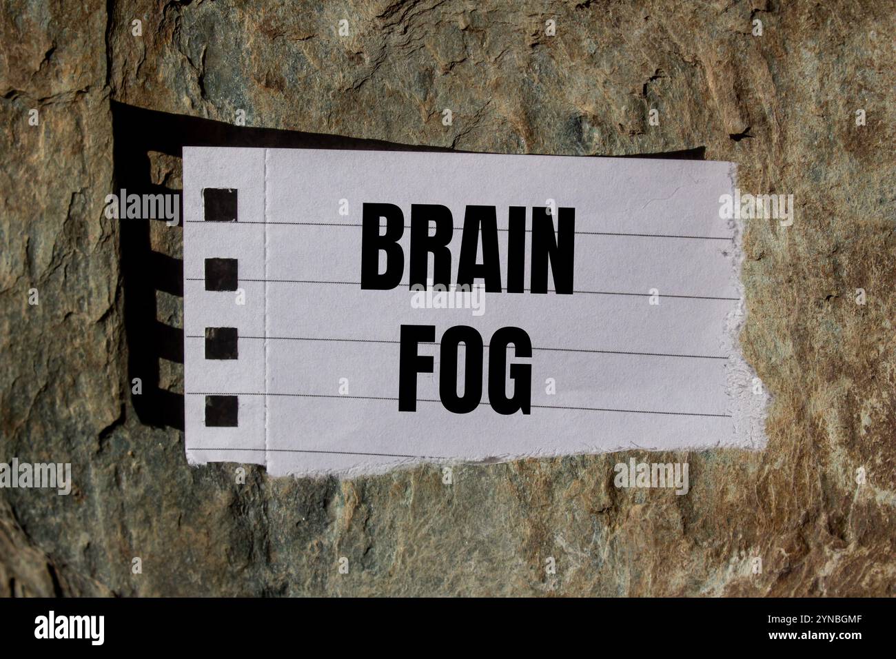 Brain fog message written on ripped torn paper piece with stone ...
