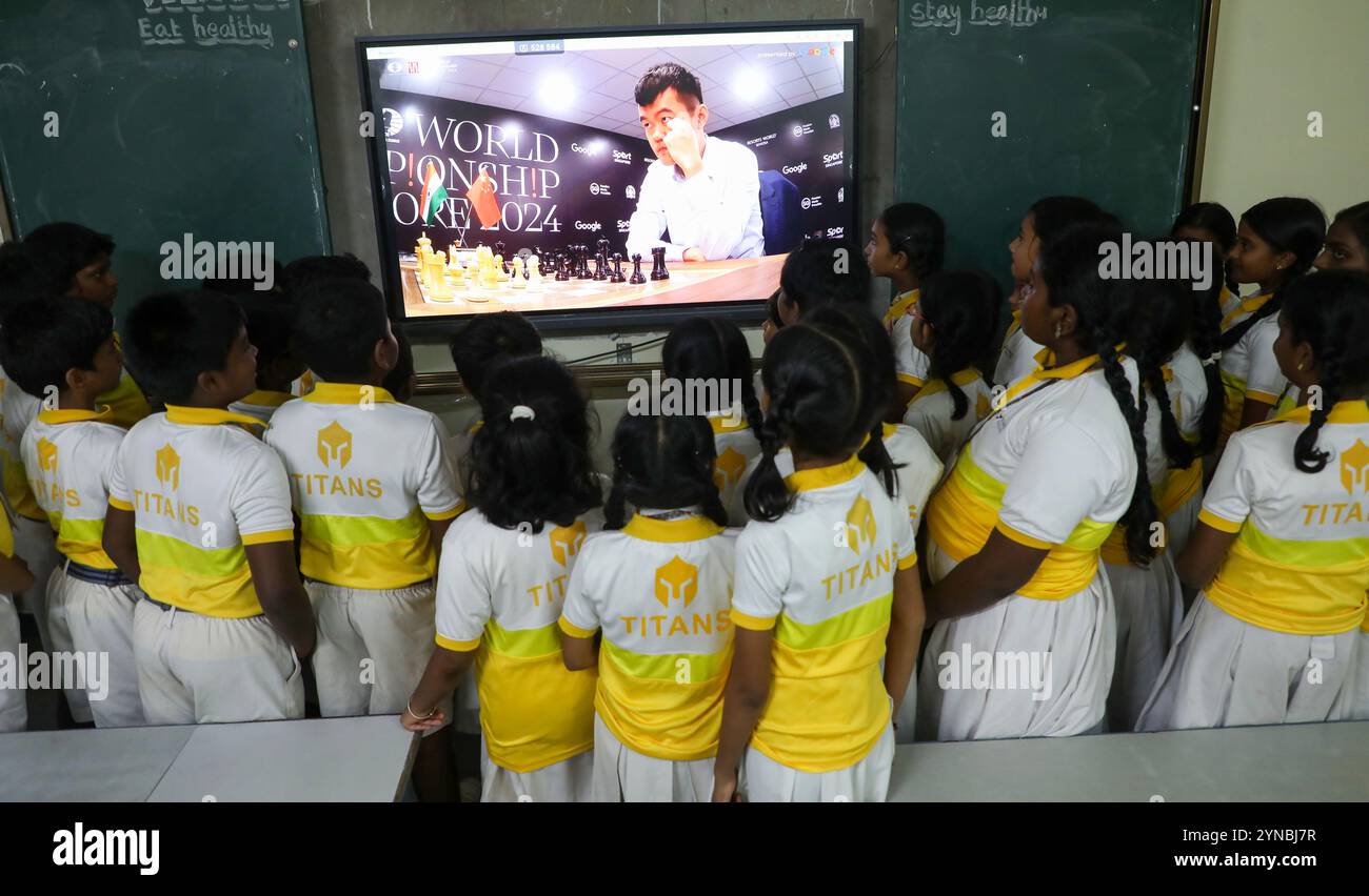 Chennai School students watching the live telecast of FIDE World Chess ...