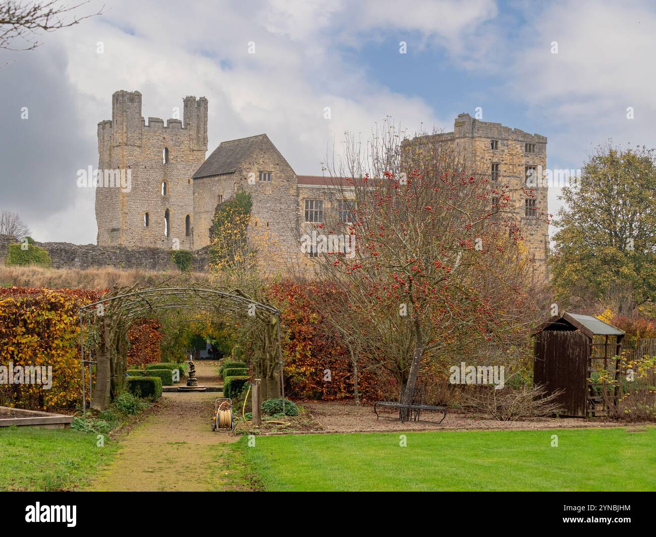 Helmsley Castle seen from the Helmsley walled garden Stock Photo - Alamy