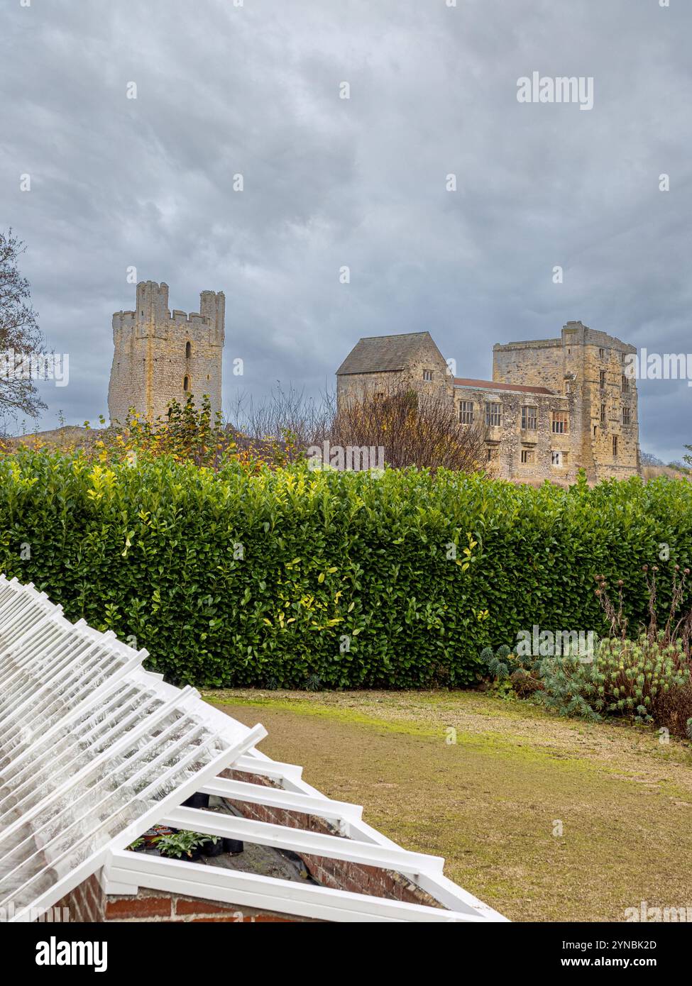 Helmsley Castles seen from Helmsley Walled Garden. North Yorkshire. UK ...