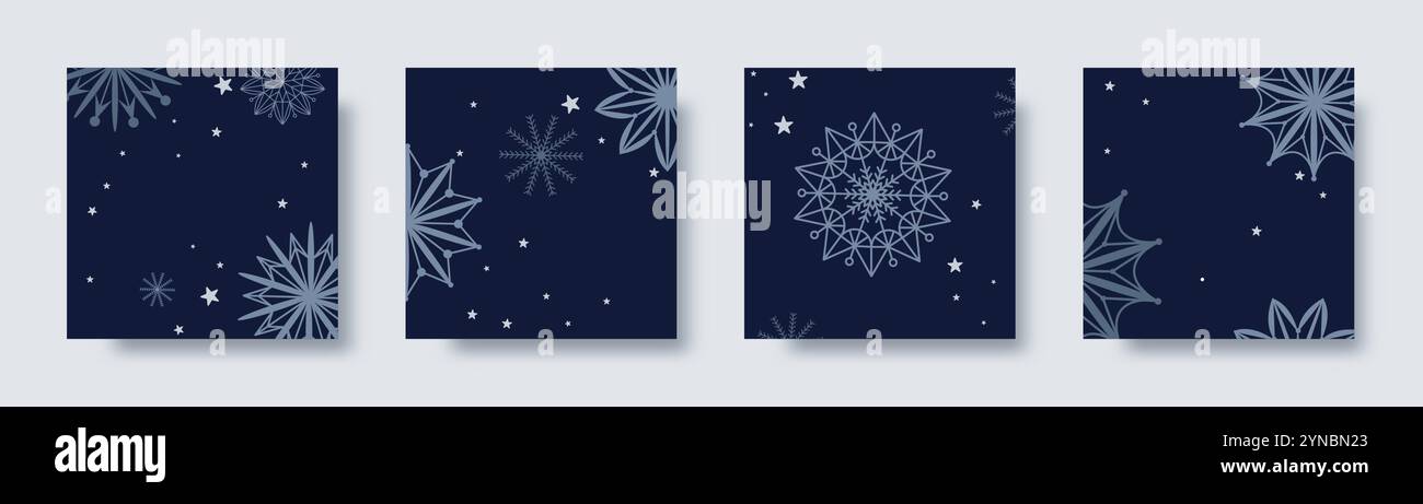 Winter holiday square background set. Templates with snowflakes for ...
