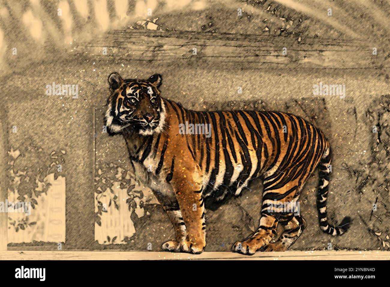 Digitally enhanced image of a Sumatran tiger Panthera tigris sondaica ...