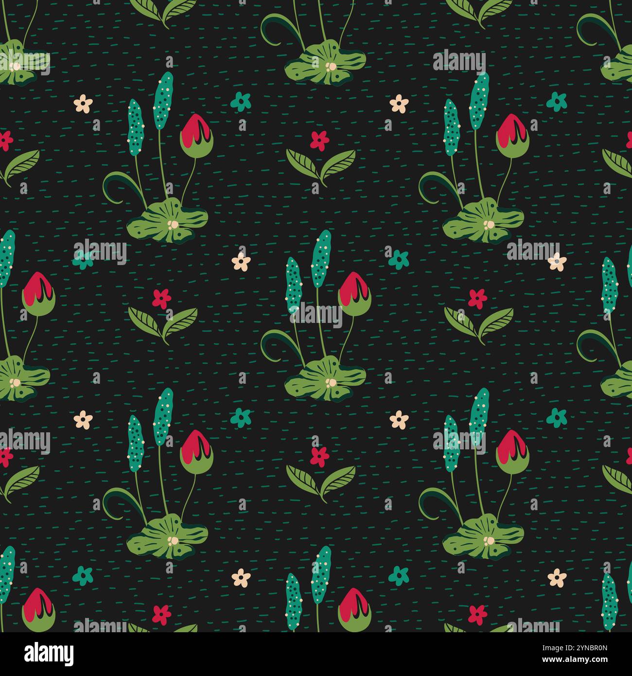 Water lily flower swamp reed textured seamless pattern vector Stock ...