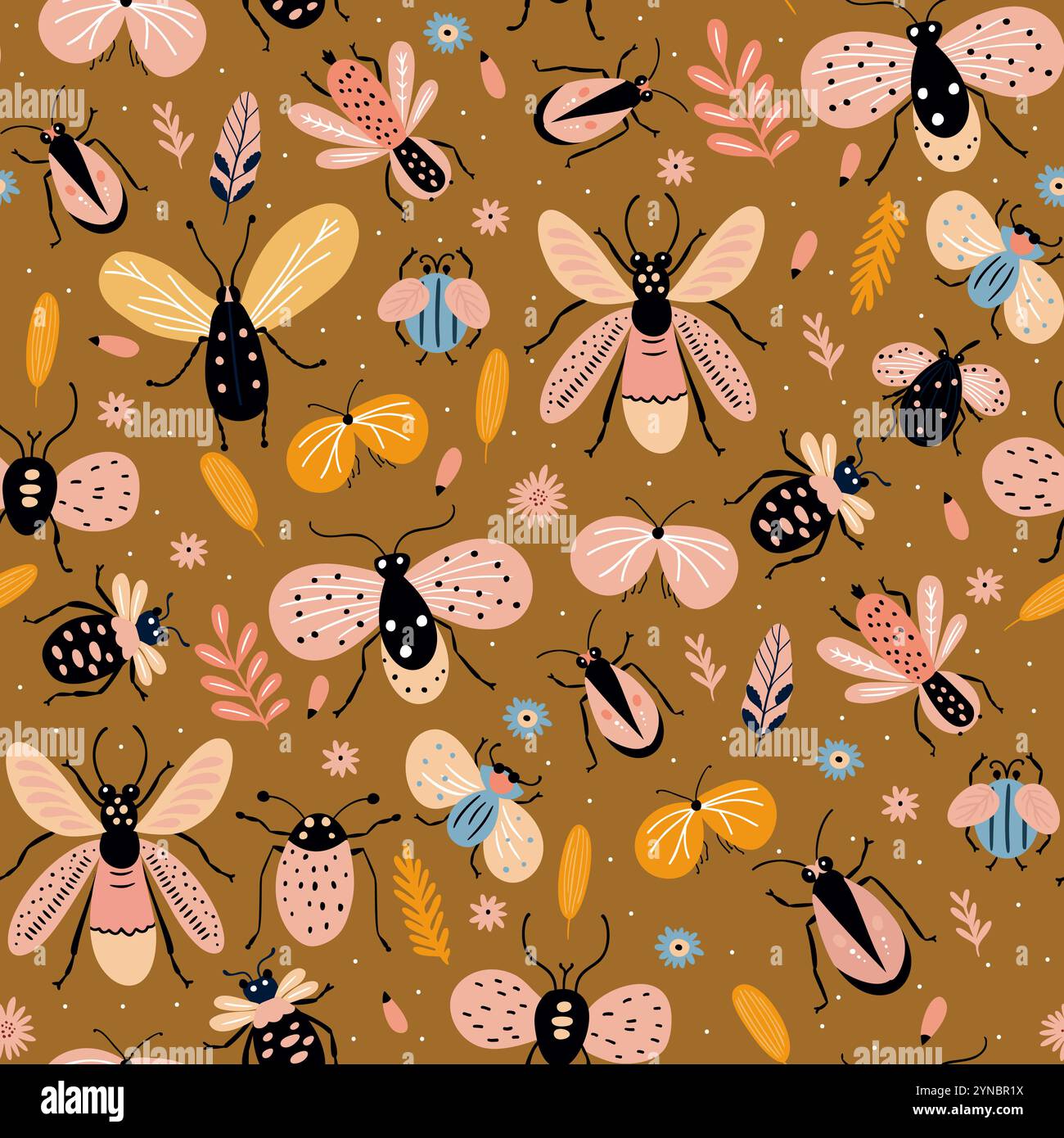 Cartoon beetle butterfly wing seamless pattern wrapping packaging ...