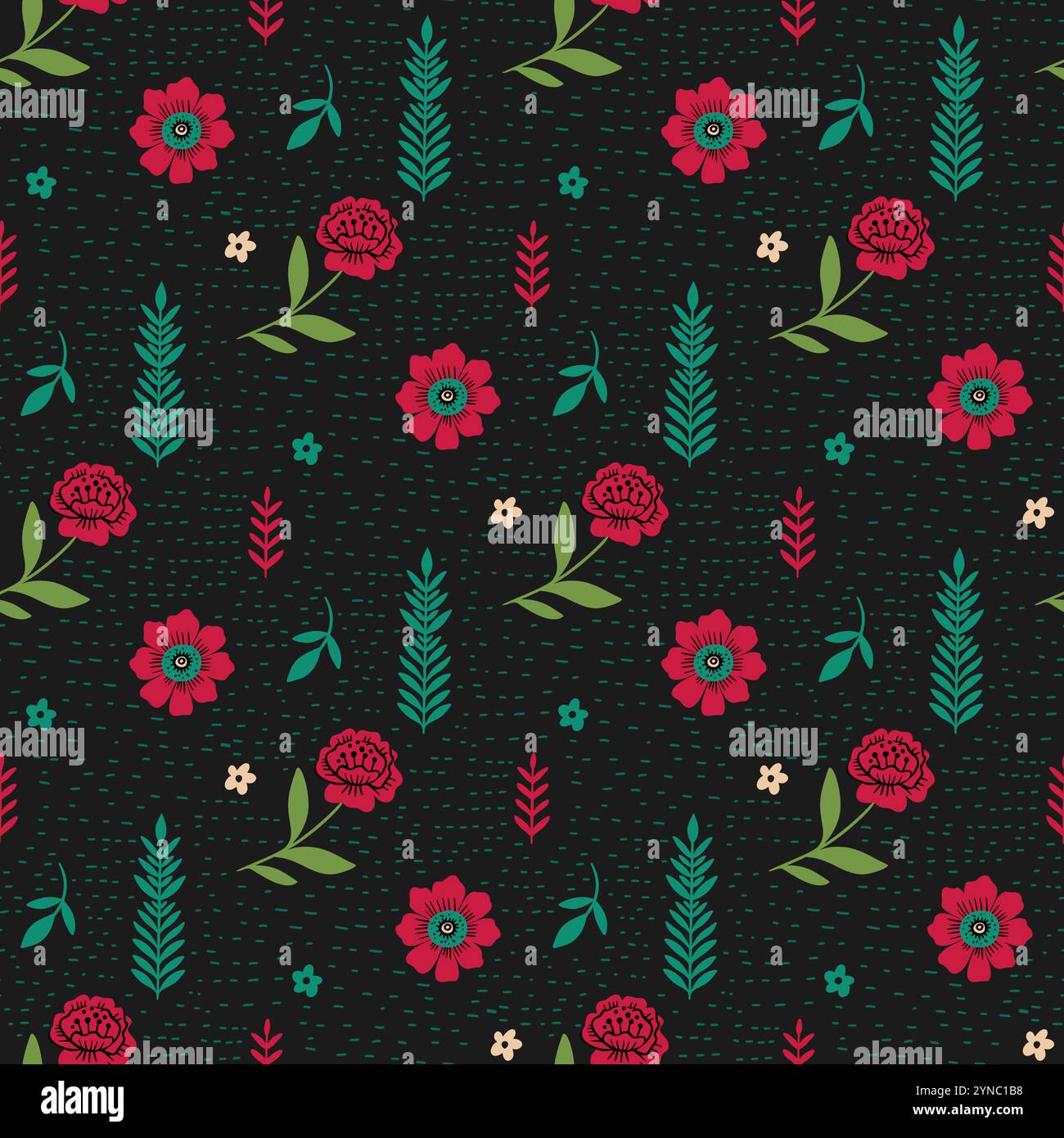 Vector seamless pattern roses leaves fantasy flowers cute dark ...