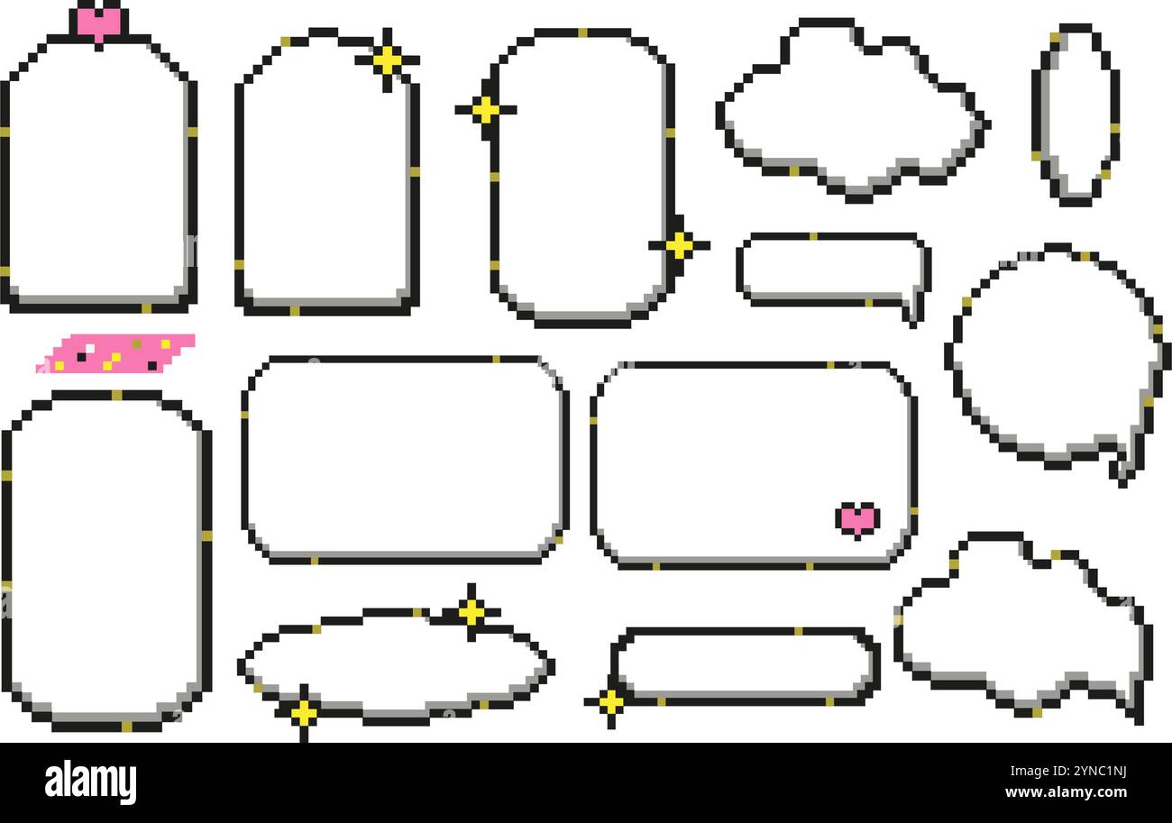 Pixel frame border banner set collection retro 8-bit vector Stock ...