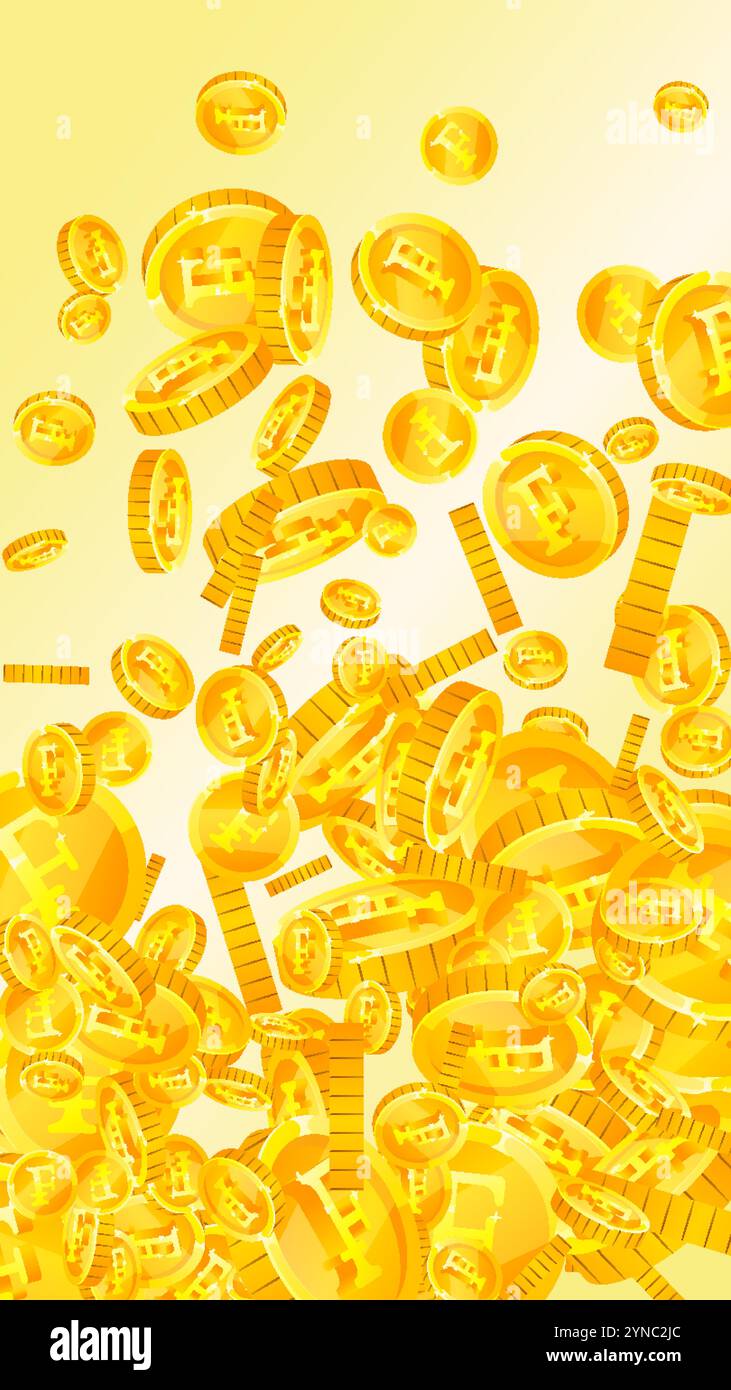 Swiss franc coins falling. Gold scattered CHF coins. Switzerland money ...