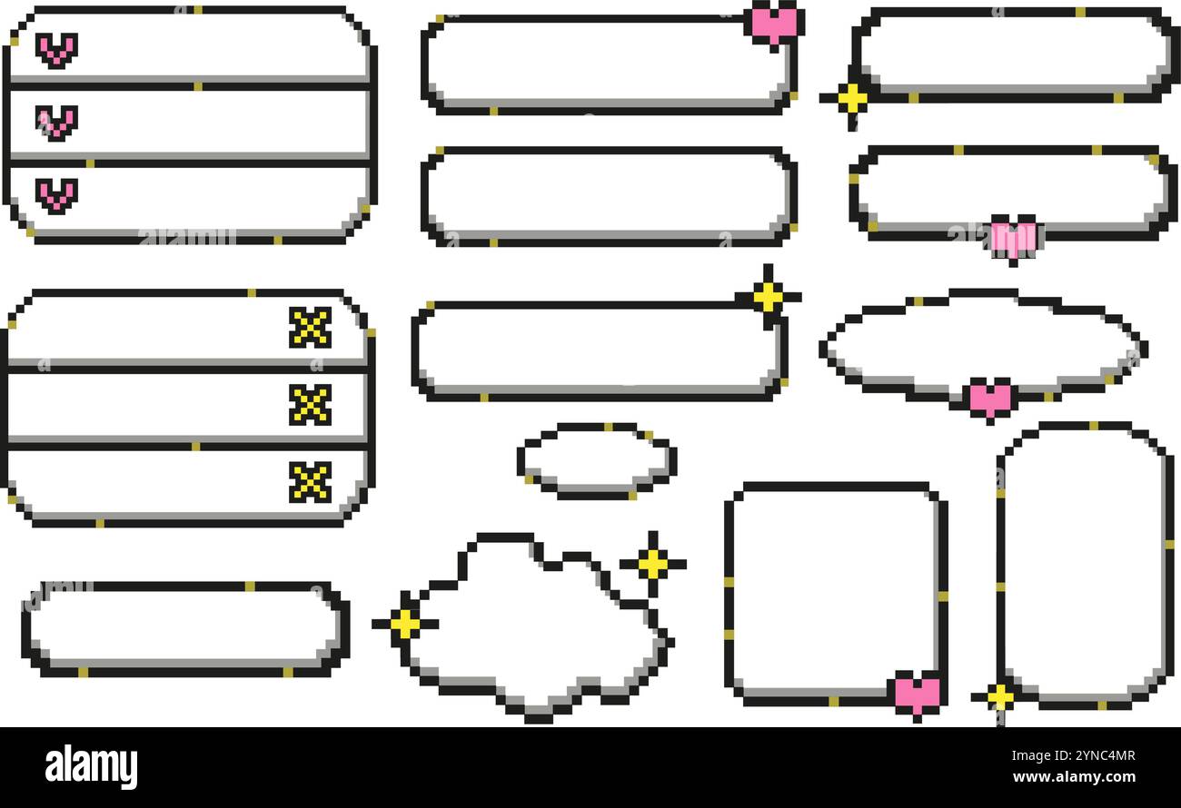 Pixel frame border banner set collection retro 8-bit vector Stock ...