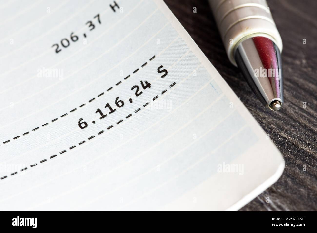 Symbolic image of debt, over-indebtedness: Bank statement with negative ...