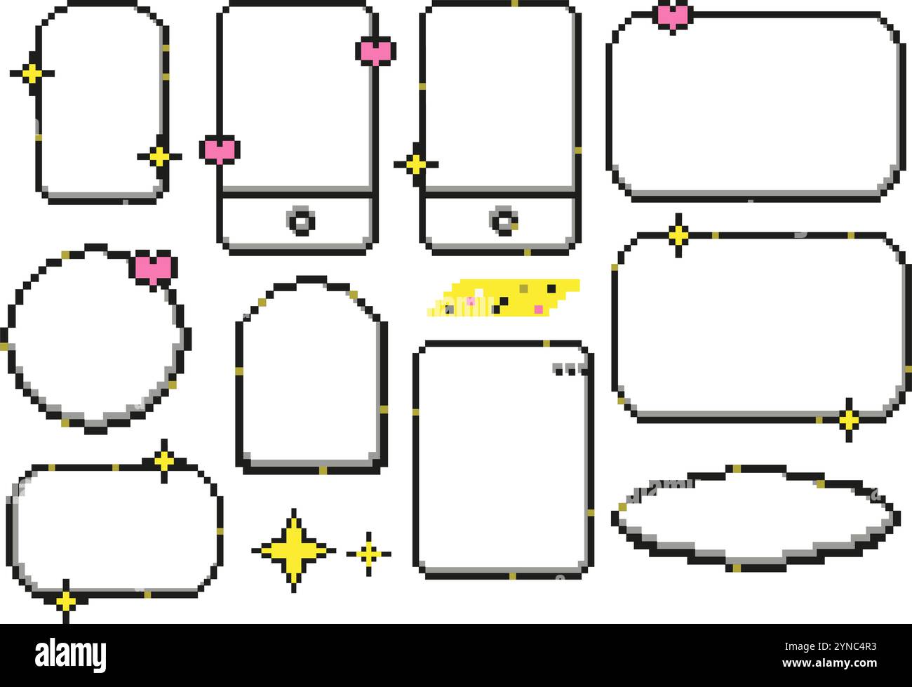 Pixel frame border banner set collection retro 8-bit vector Stock ...