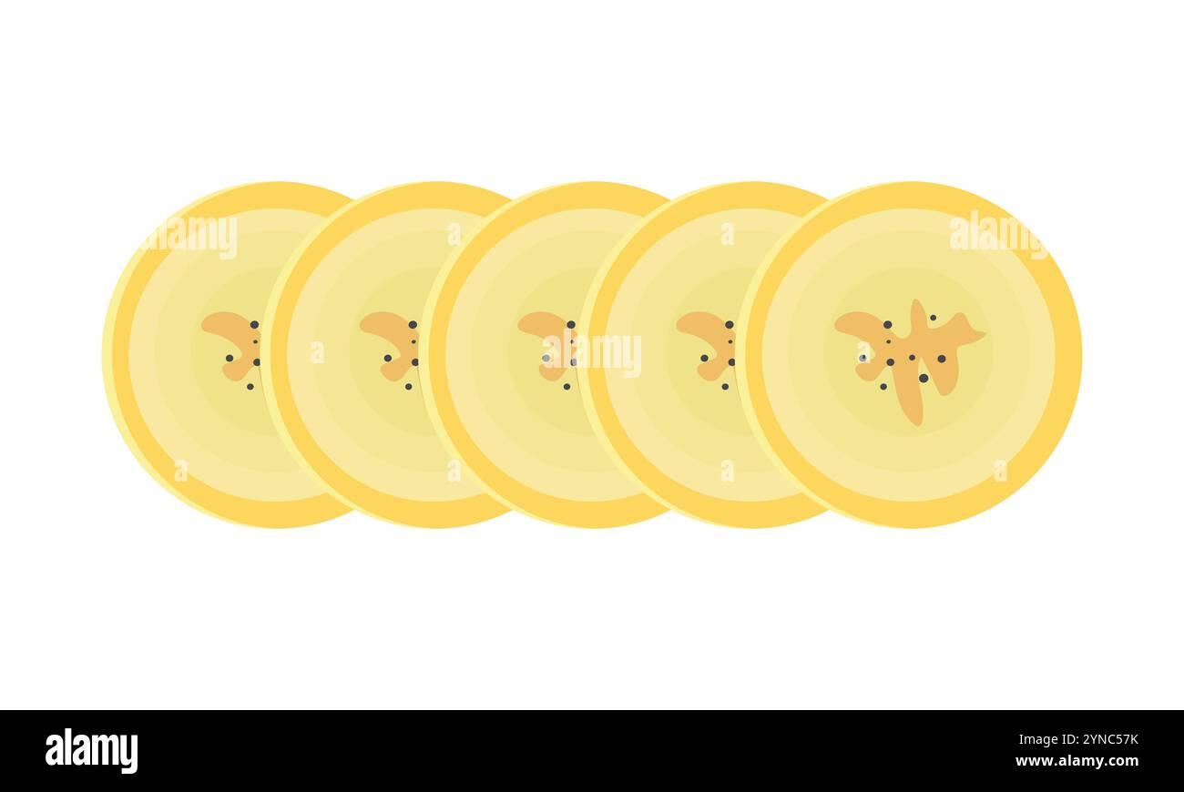 Five banana fruit slices in flat style isolated on white background ...
