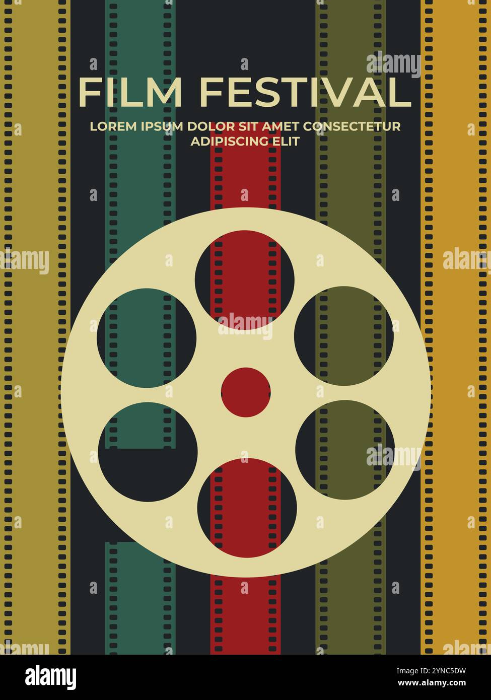 Film festival poster design with colored film strips. Movie film cinema ...