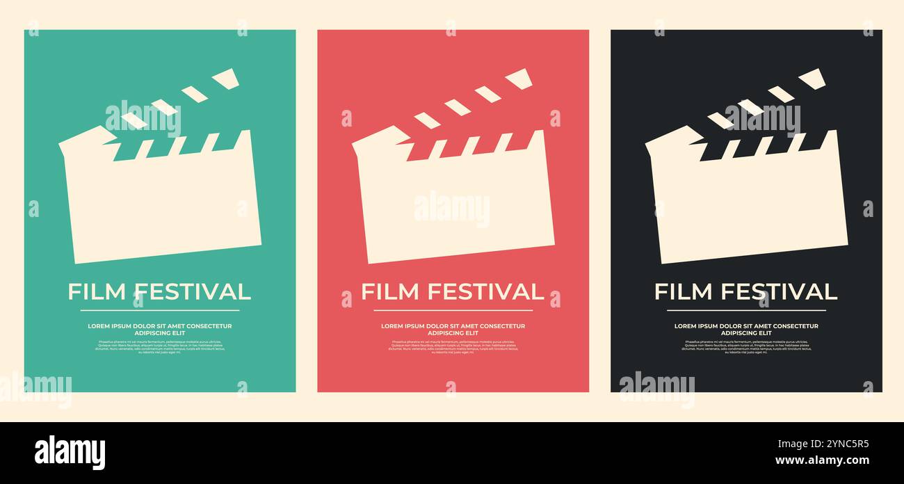Film festival posters set with clapper board, film slate silhouette ...
