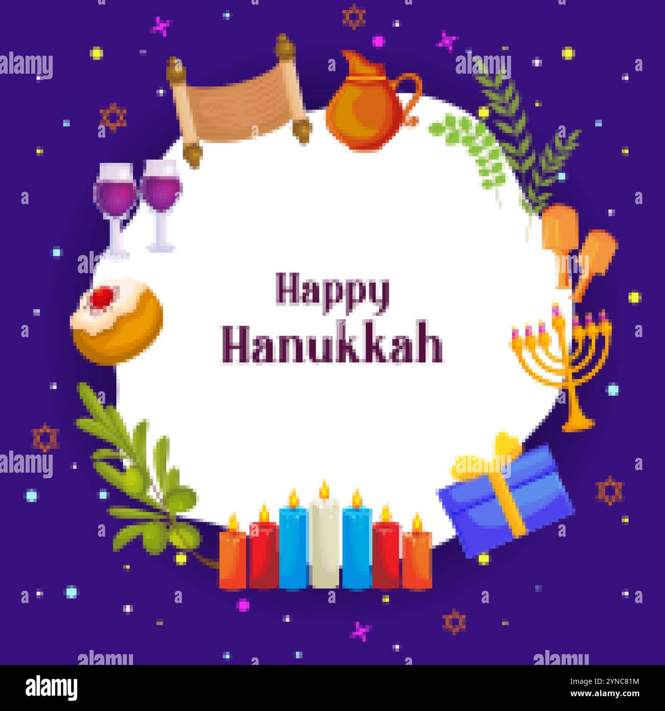 illustration of Happy Hanukkah, Jewish holiday festival greetings ...