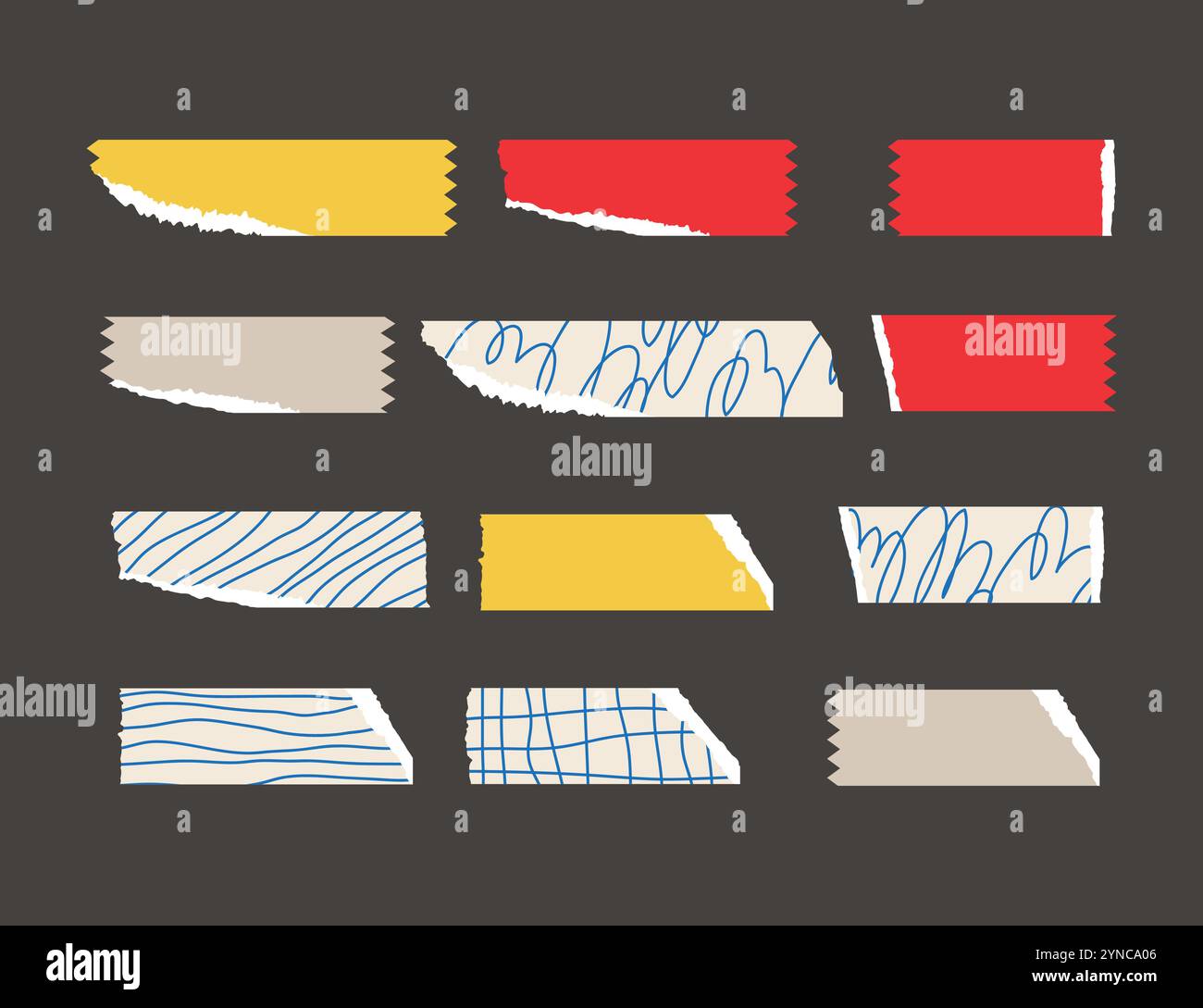 Vector doodle paper sticker tape strip banner set graphic collection ...