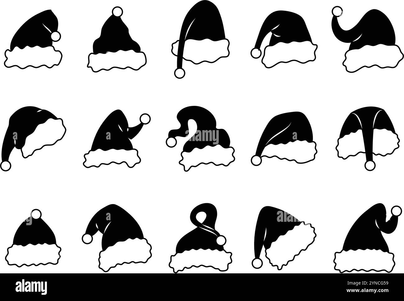Set of Santa Hat Silhouettes isolated on white Stock Vector Image & Art ...