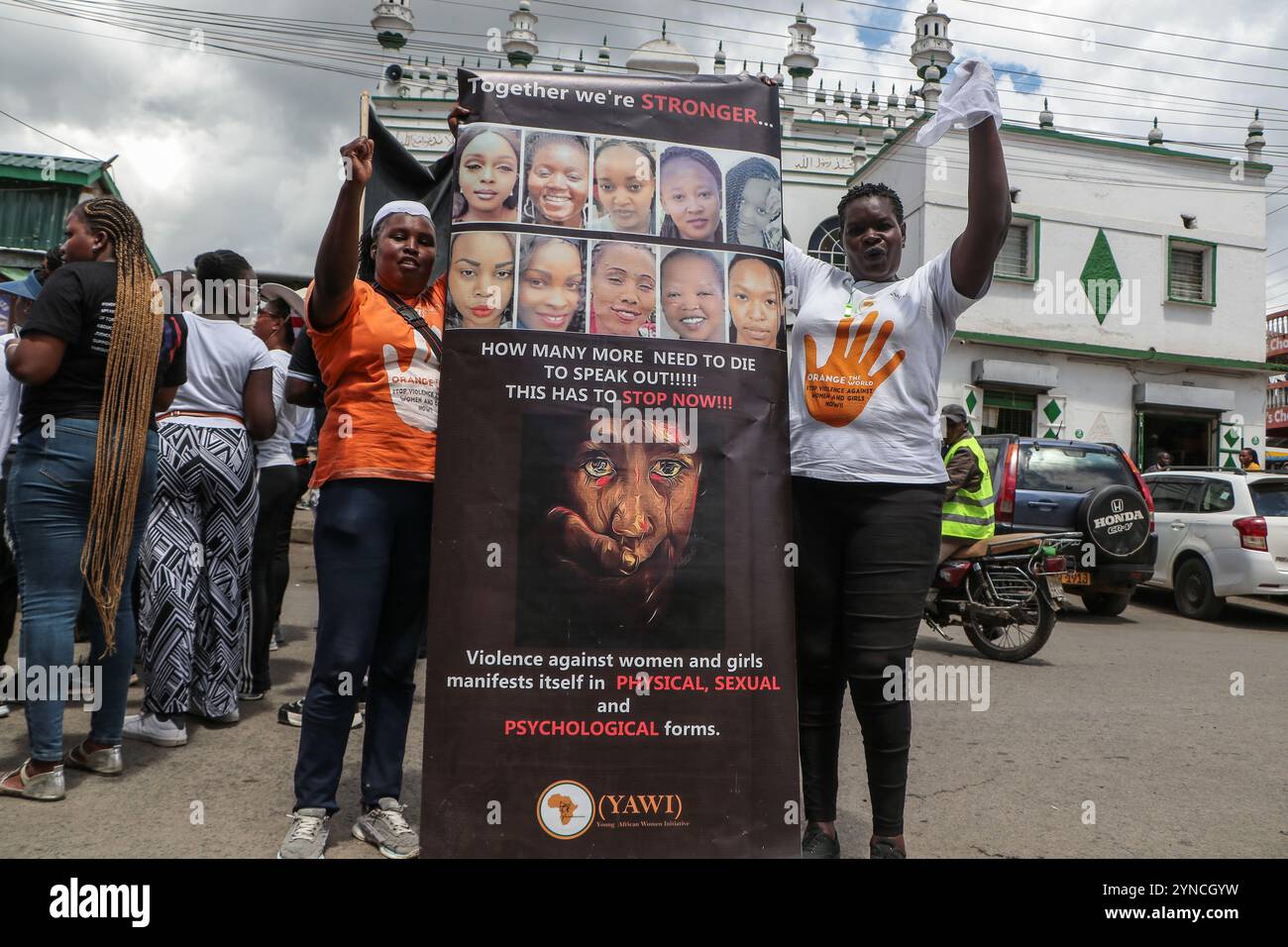 Nakuru, Kenya. 25th Nov, 2024. Activists chant slogans while holding a ...