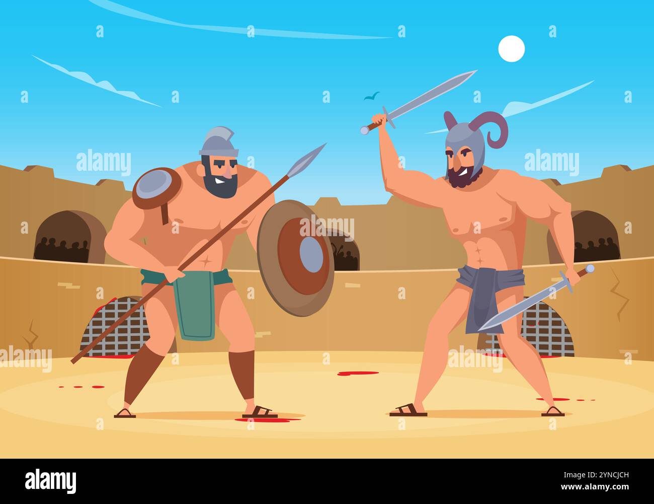 Gladiator fighting with barbarian on coliseum arena hi-res stock ...