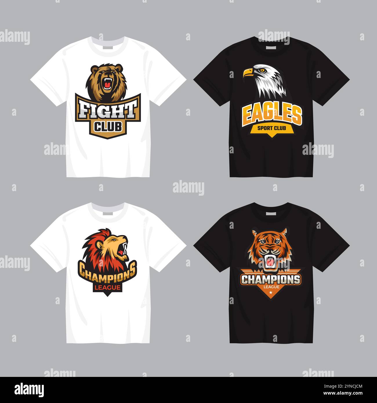 tshirt sport club. agressive stylized emblems with animals tiger eagle bear and lion Stock ...