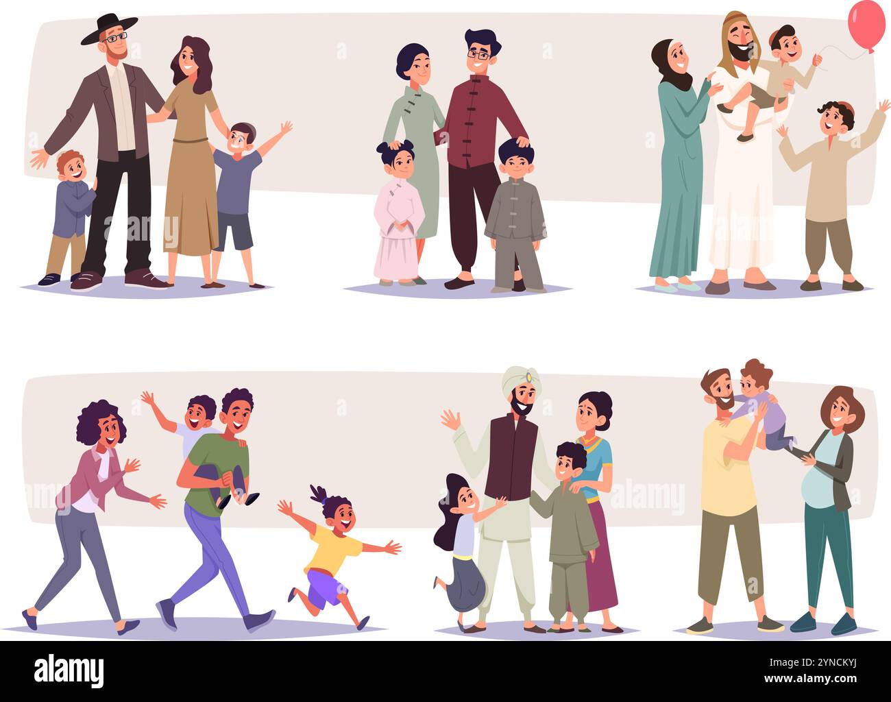Diverse family. Happy group of parents with kids different ... Diverse family. Happy group of parents with kids different ...