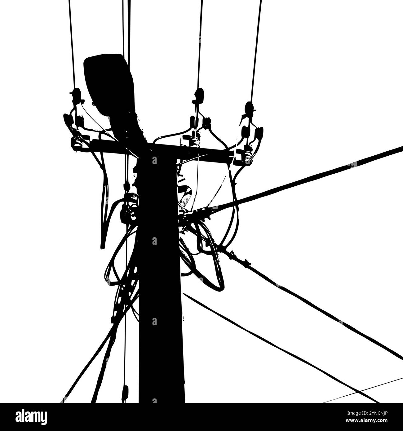 Black and white utility pole silhouette. Isolated graphics of electric ...