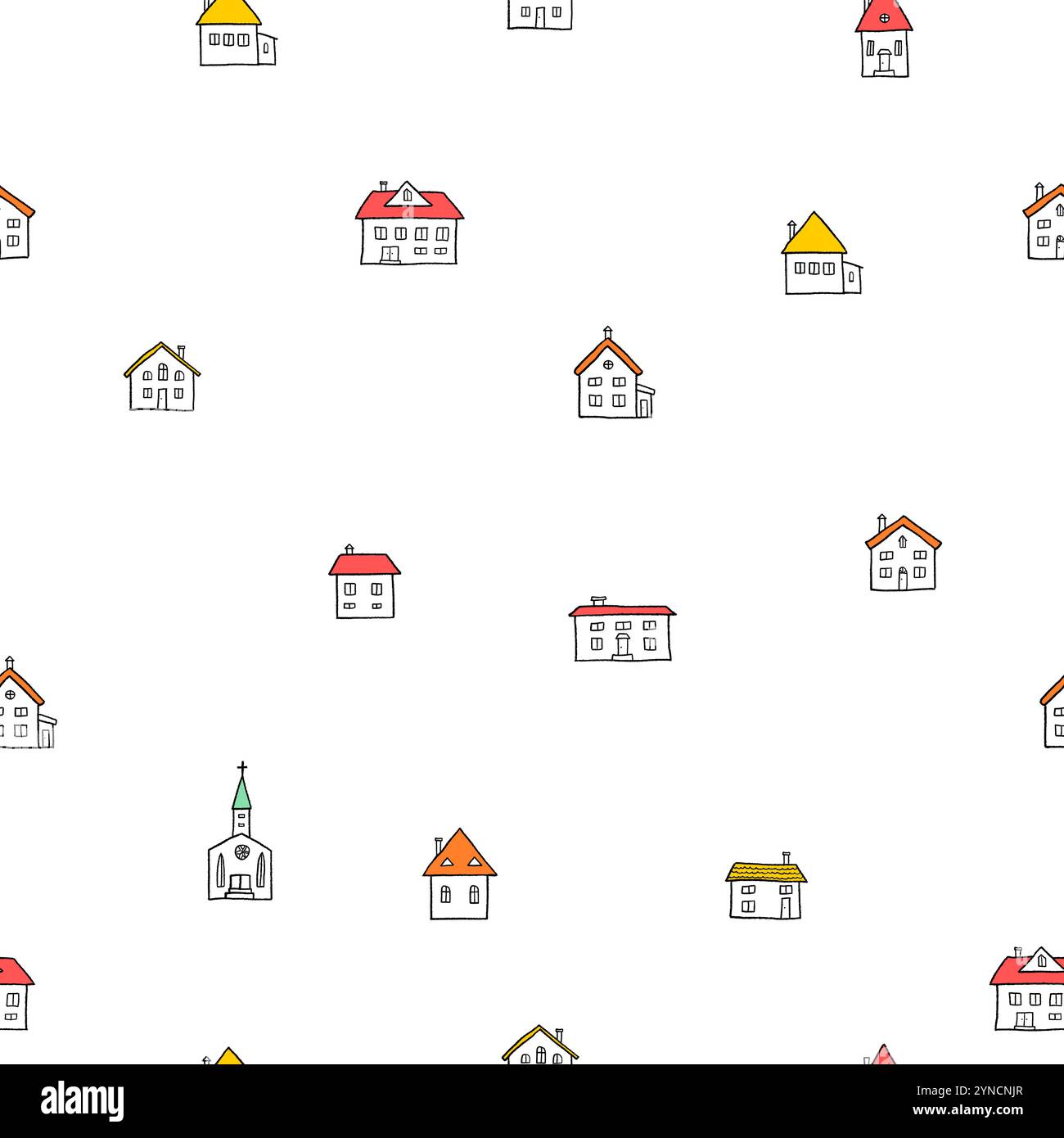 Hand drawn cartoon style home seamless pattern. Doodle vector ...