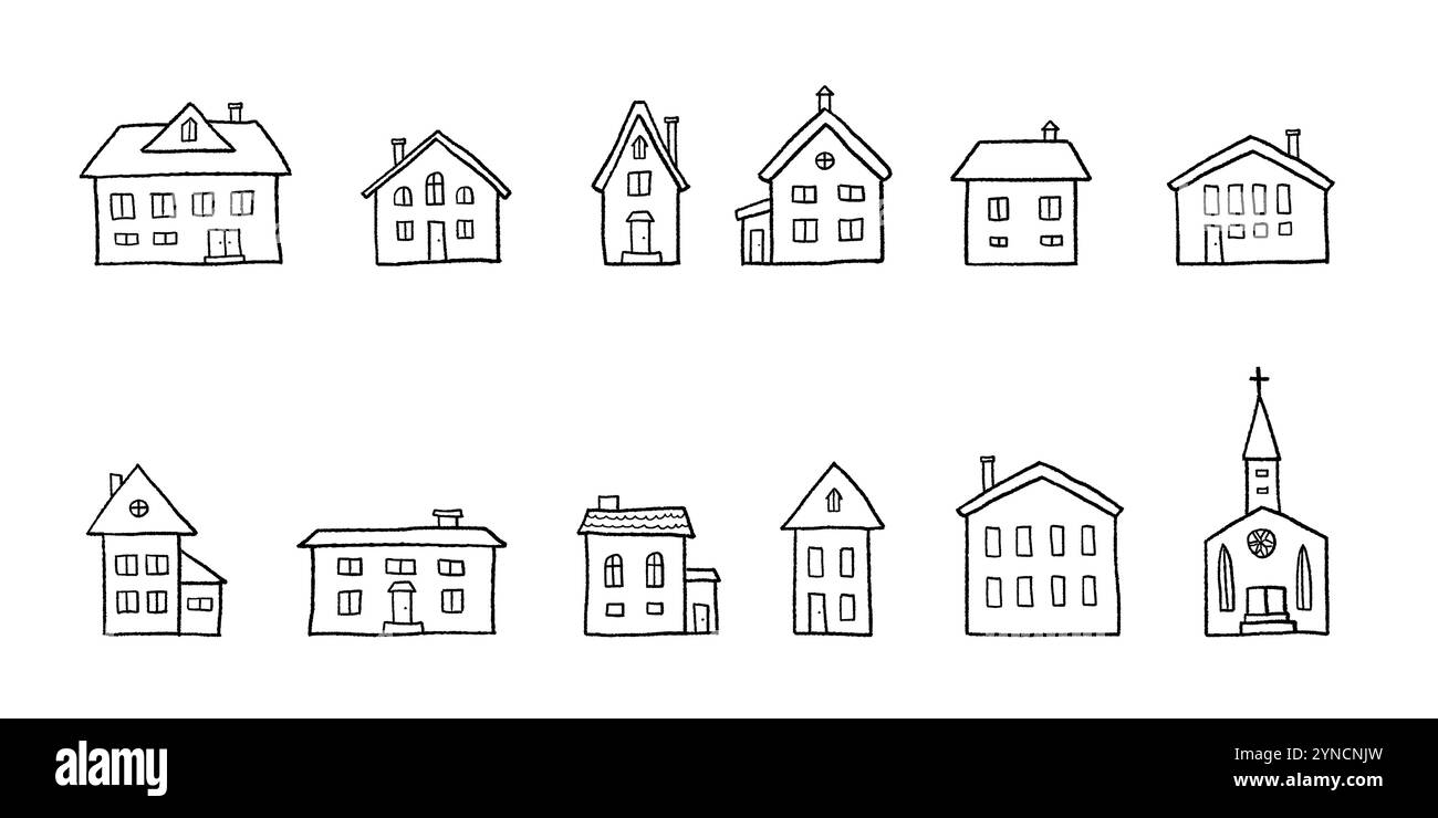 Doodle hand drawn home set. Cartoon style vector illustration. Isolated ...