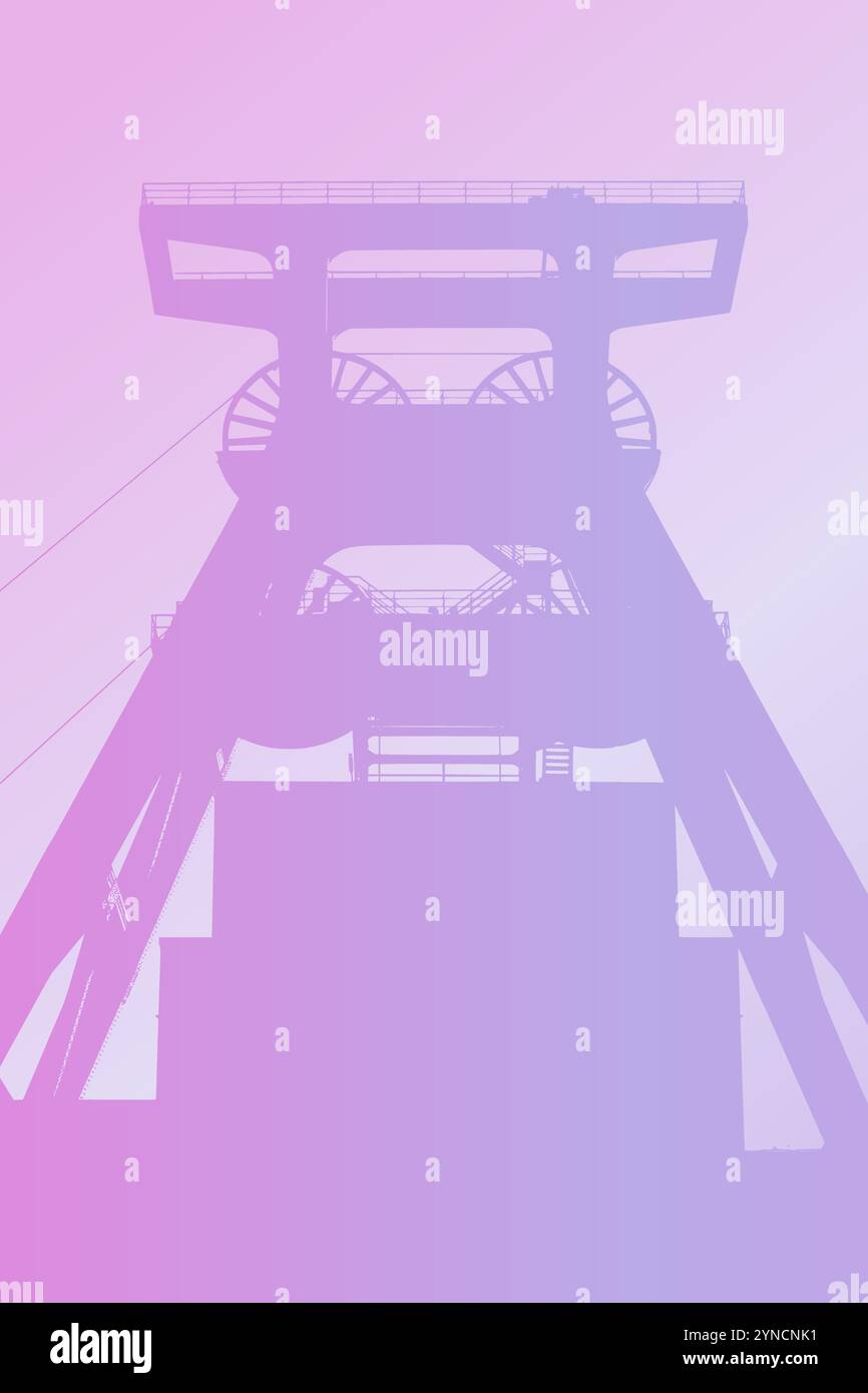 Coal mine headframe silhouette poster design. Industrial mining complex ...