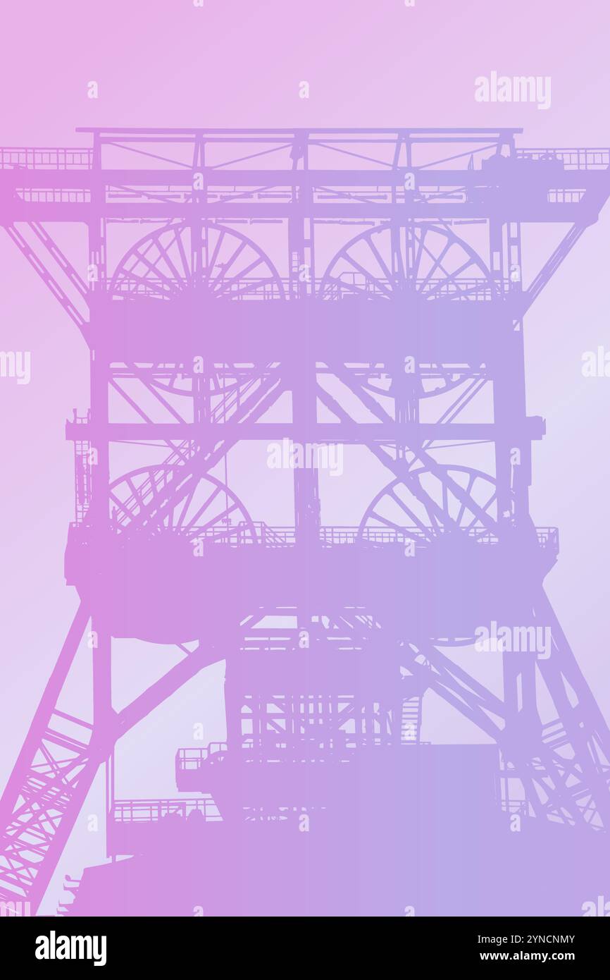 Coal mine headframe silhouette poster design. Industrial mining complex ...