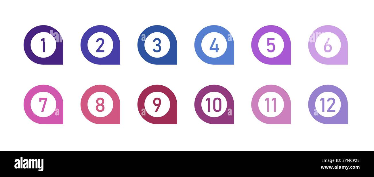 Bullet point numbers design element set. Colorful list markers collection, number 1 to 12 Stock ...