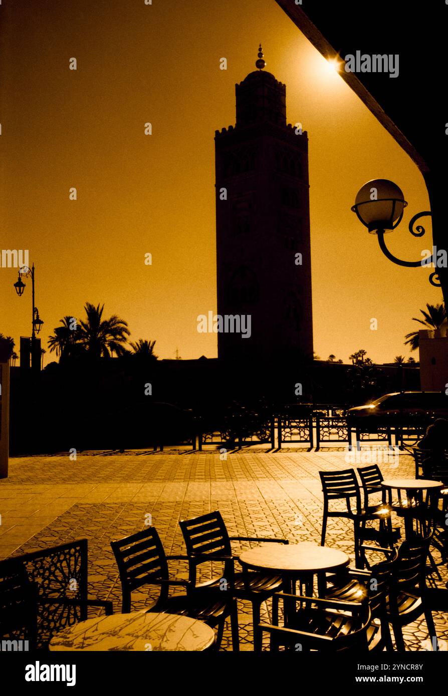 Evocative sunset of the minaret of the iconic Koutoubia Mosque in the ...