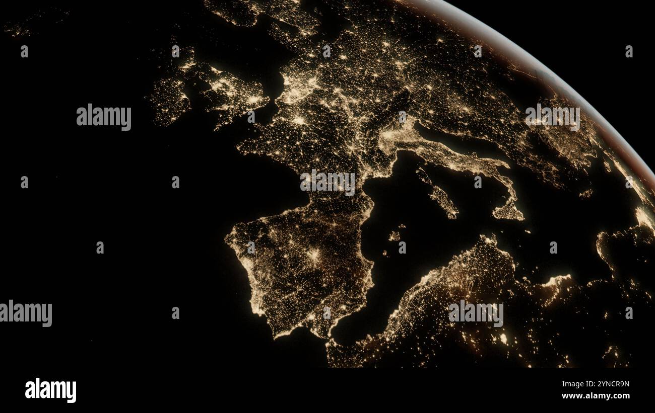 View on the Earth from space, view on the Europe, city lights seen from ...