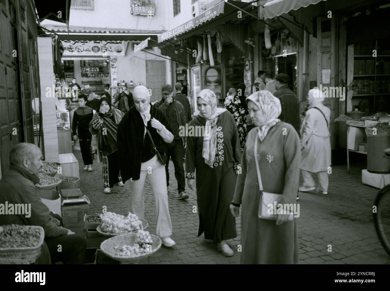 Street scene in the souk of Marrakesh in Morocco in the Maghreb in ...