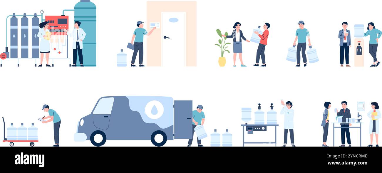 Clean water delivery and purification process. Scientist research ...