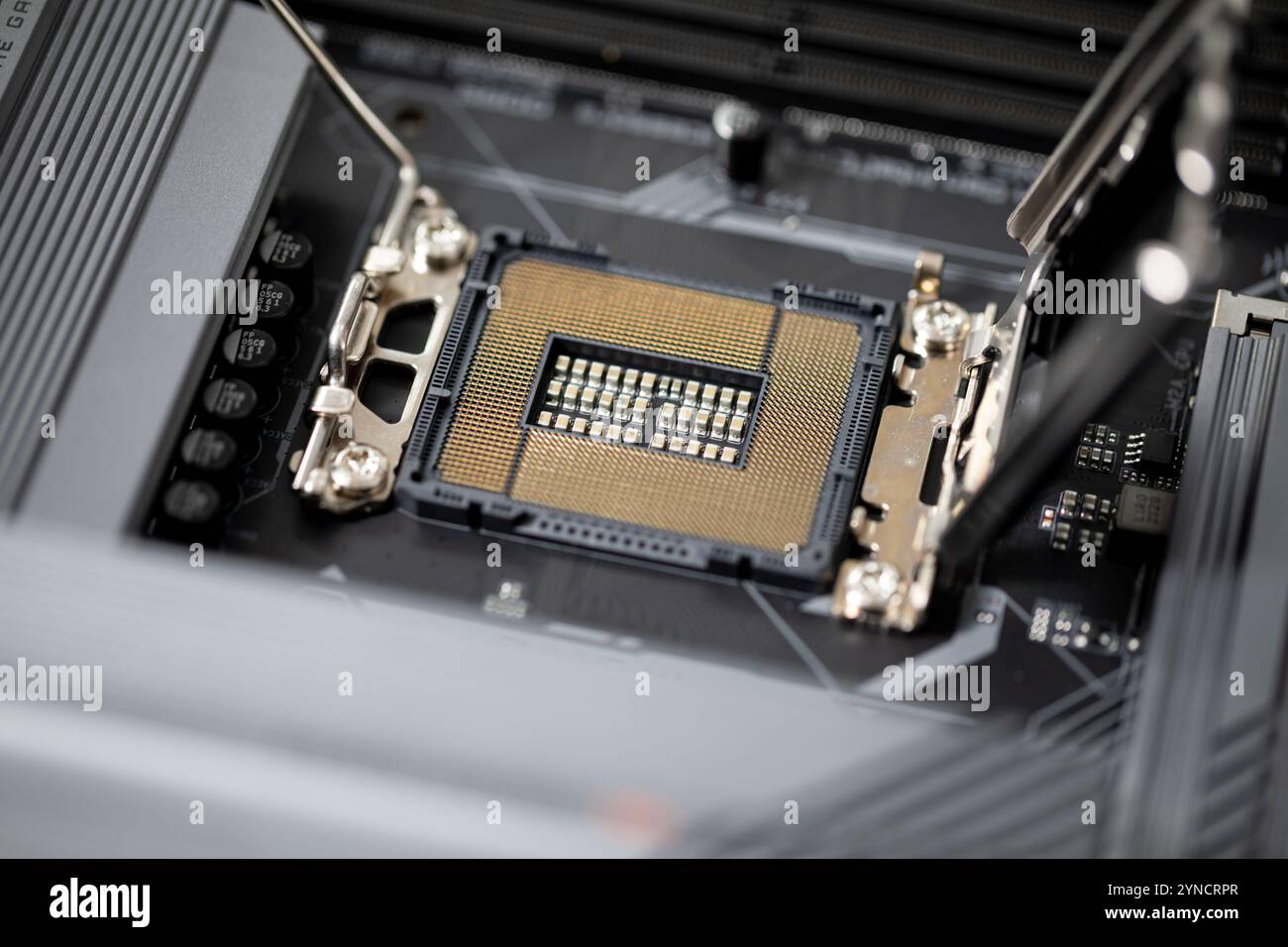 A Detailed CloseUp View of CPU Socket Situated on a Motherboard for ...