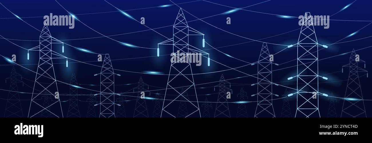 High voltage wires. Power transmission and distribution system ...