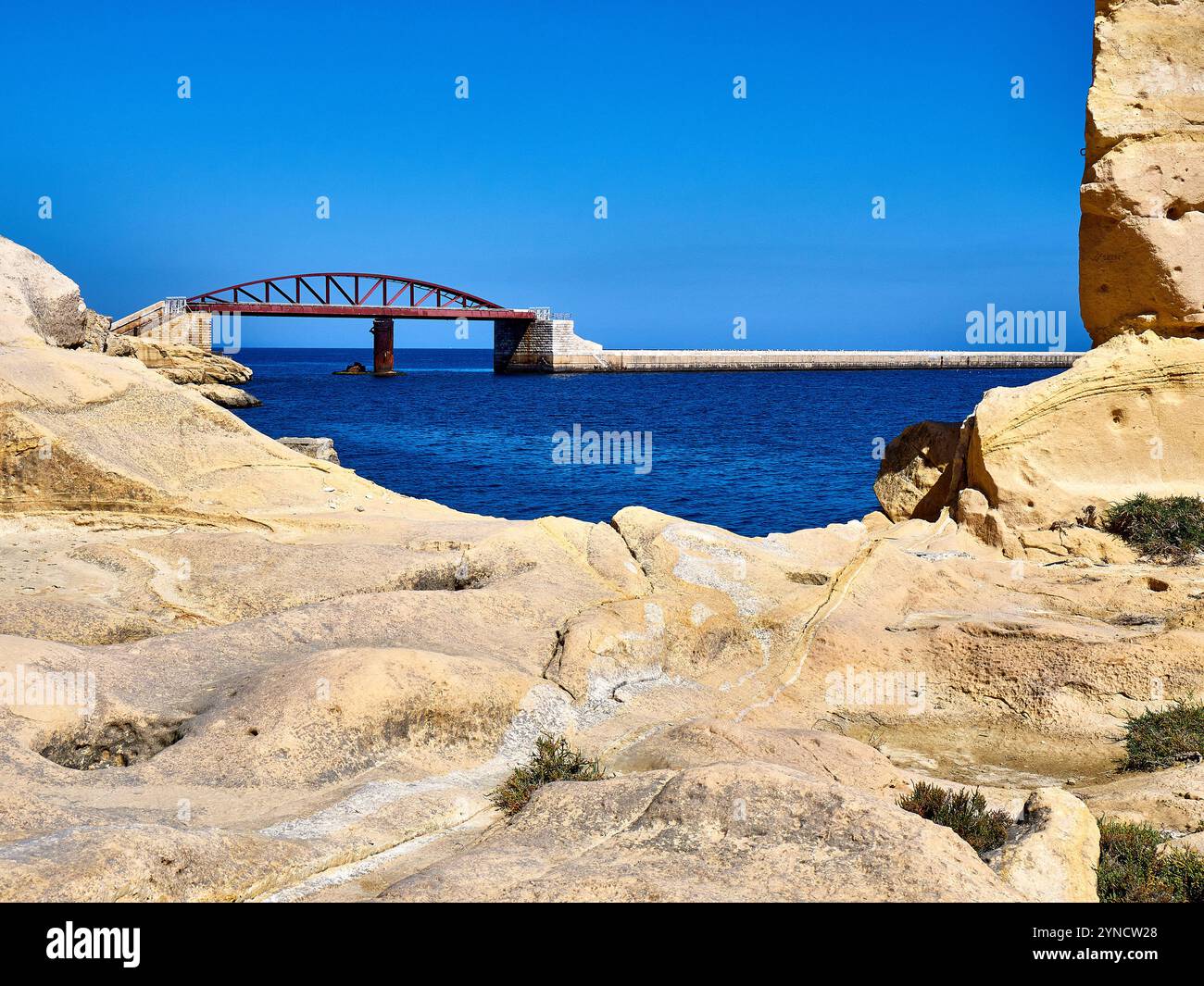 View of the lighthouse at the entrance to the port of Valletta, Malta ...