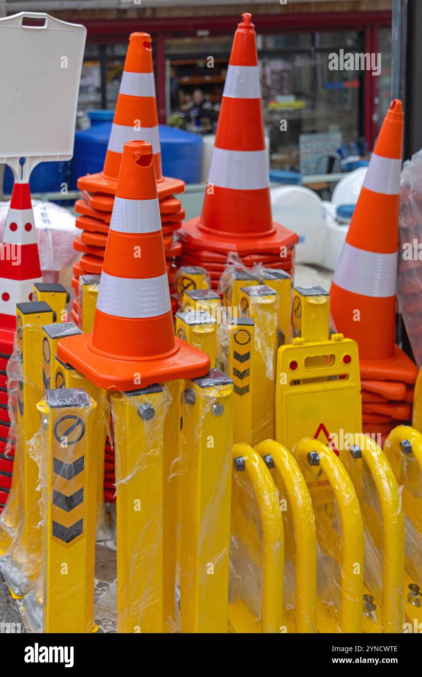 Orange Traffic Cones With Reflective Surface Transportation Safety ...