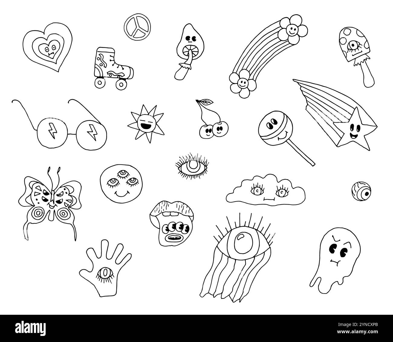 Vector set retro hippie Cut Out Stock Images & Pictures - Alamy