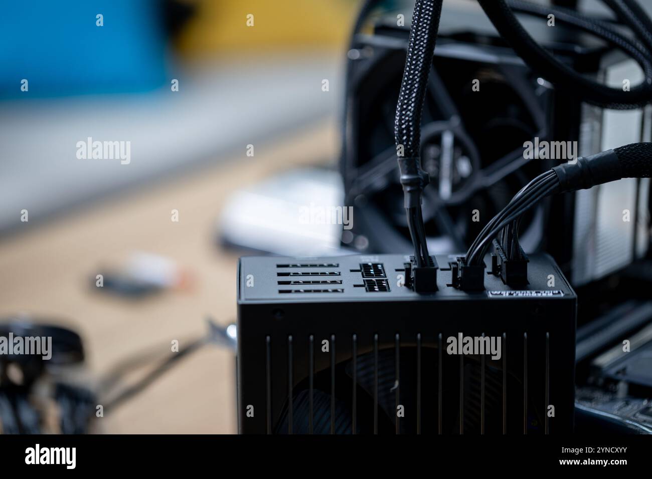 A CloseUp View of an Advanced HighTech Power Supply along with Cables ...