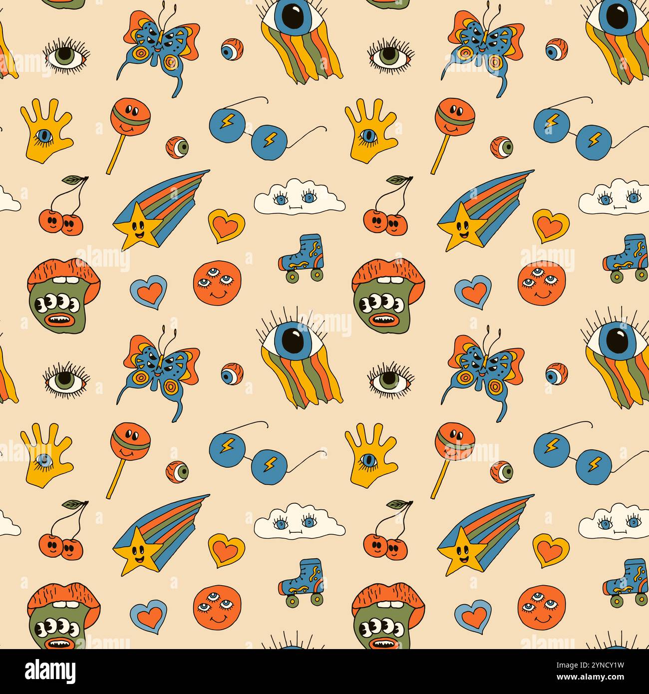 Cool Y2k groovy elements seamless pattern Stock Vector Image & Art - Alamy