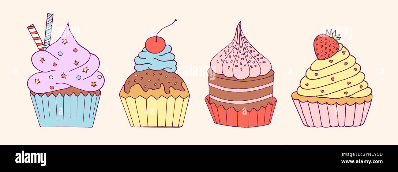 Cute doodle cupcake set Stock Vector Image & Art - Alamy