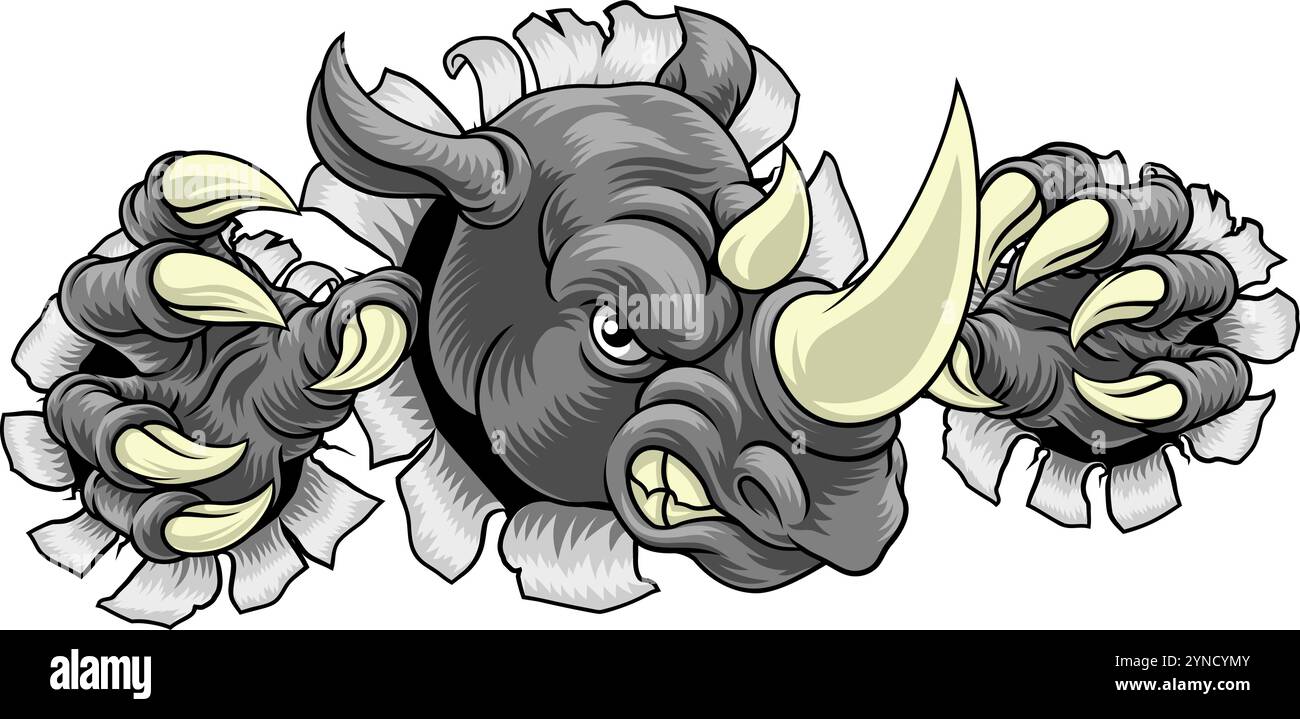 Rhino Rhinoceros Mean Angry Cartoon Sports Mascot Stock Vector Image ...