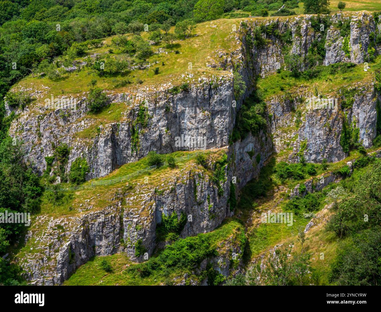 View of the carboniferous limestone cliffs at Cheddar Gorge a tourist ...