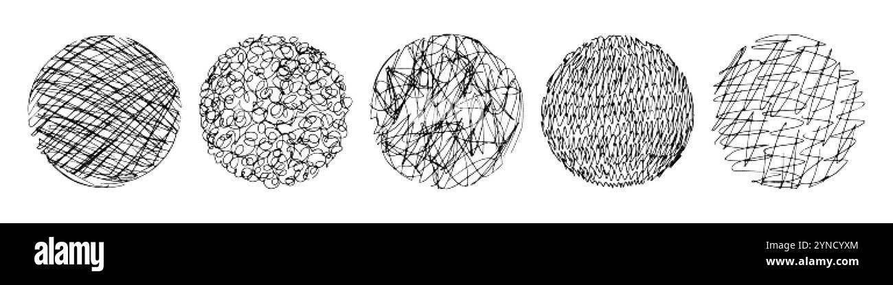 Hand drawn circles with different texture. Sketch dotted doodle round ...