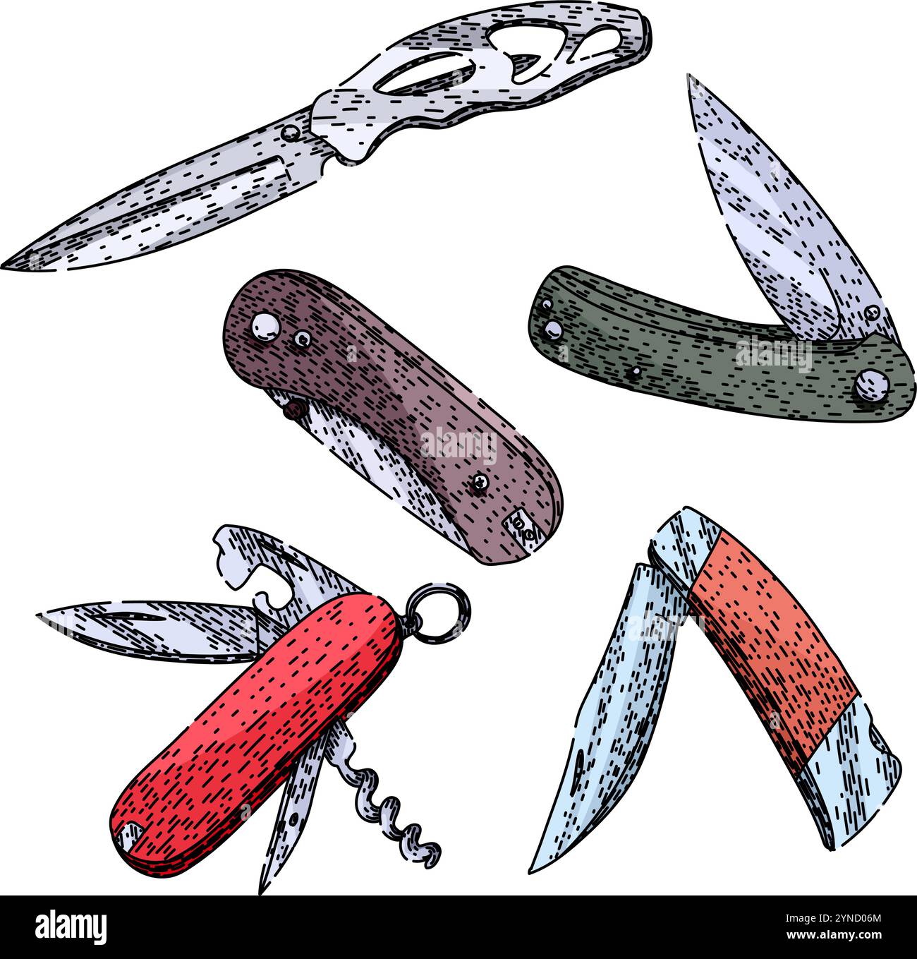 pocket knife set sketch hand drawn vector Stock Vector Image & Art - Alamy
