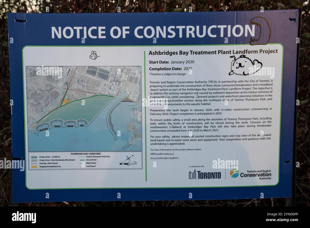 Notice of Construction of Ashbridges Bay Treatment Plant sign at Tommy ...
